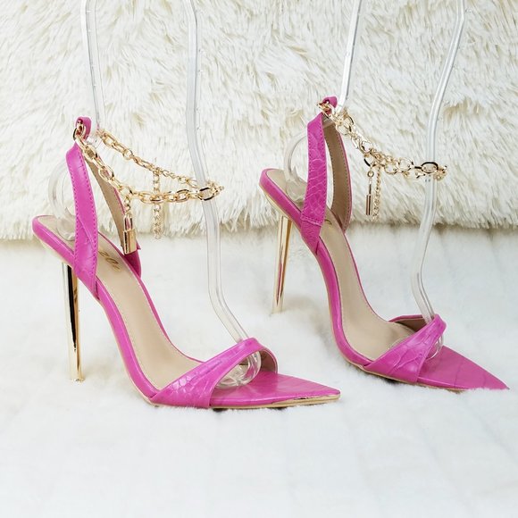 Pazzle | Shoes | Nicely Lock Chain Strap High Heels Metal Toe Tip ...